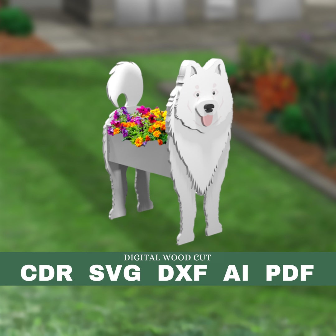 Samoyed Planter Pattern, Dog Wood Planter, DIY Garden Ornament Flower ...