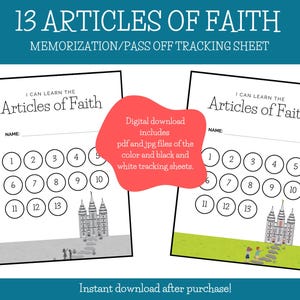 13 Articles of Faith Memorization/pass-off Tracking Sheets - Etsy