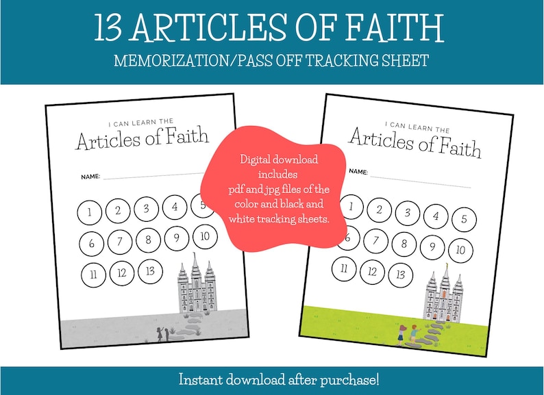 13 Articles of Faith Memorization/pass-off Tracking Sheets - Etsy
