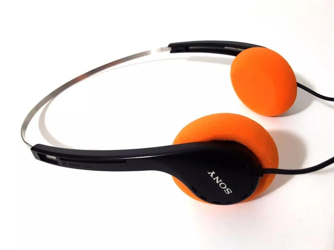 Vintage Sony Walkman Headphones Orange MDR-006 Metal Head Band Stereo ...