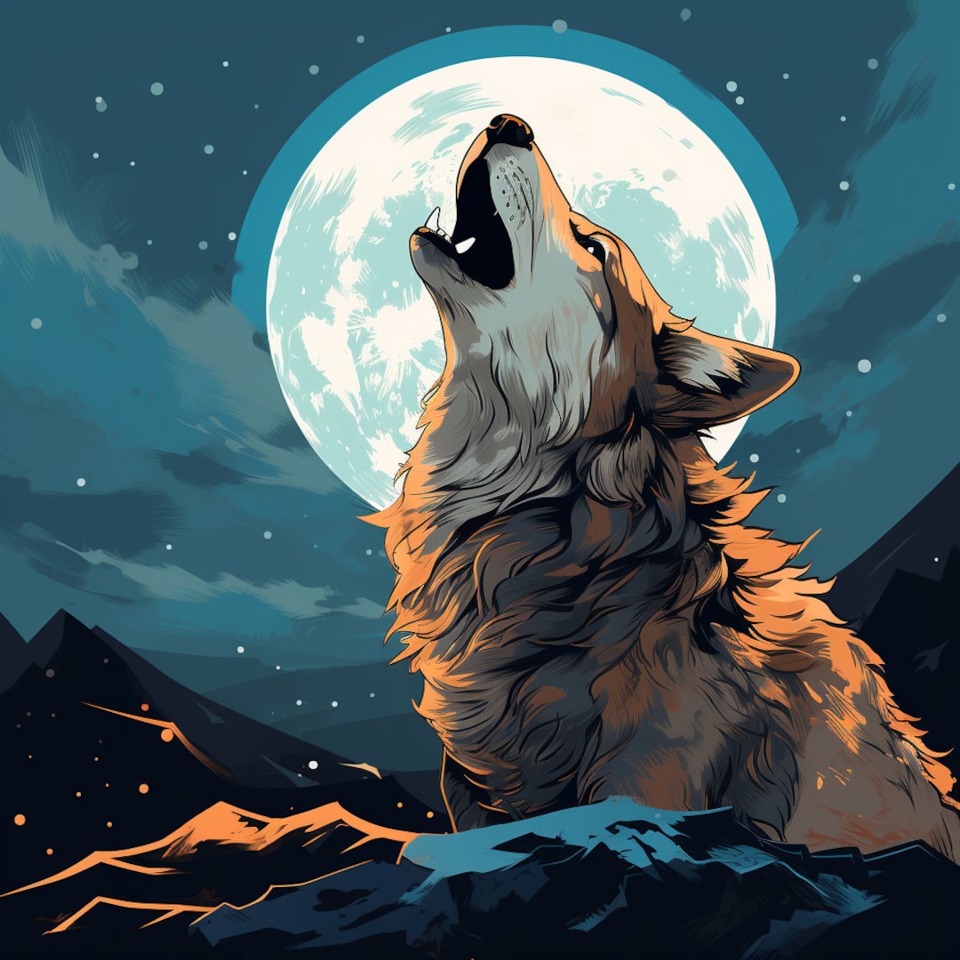 Wolf Howling at the Moon - Etsy