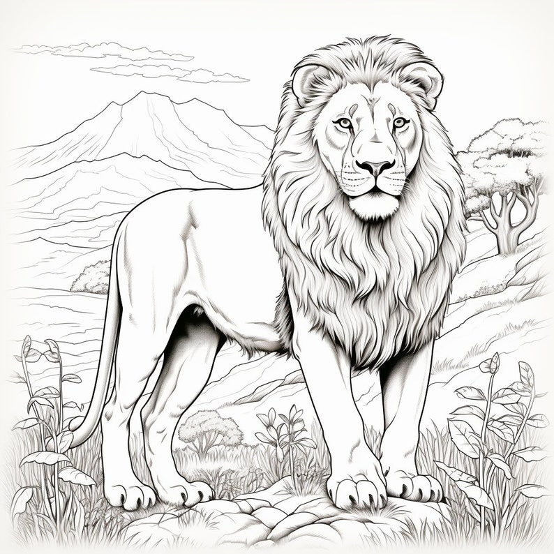 Lion Coloring Page - Etsy