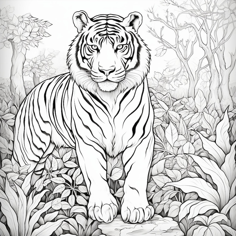 Tiger Coloring Page - Etsy
