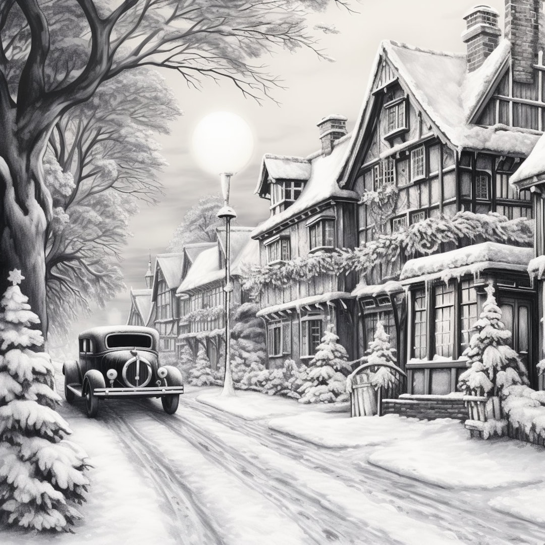 Nostalgic Snowy Christmas Eve Color Page - Etsy UK