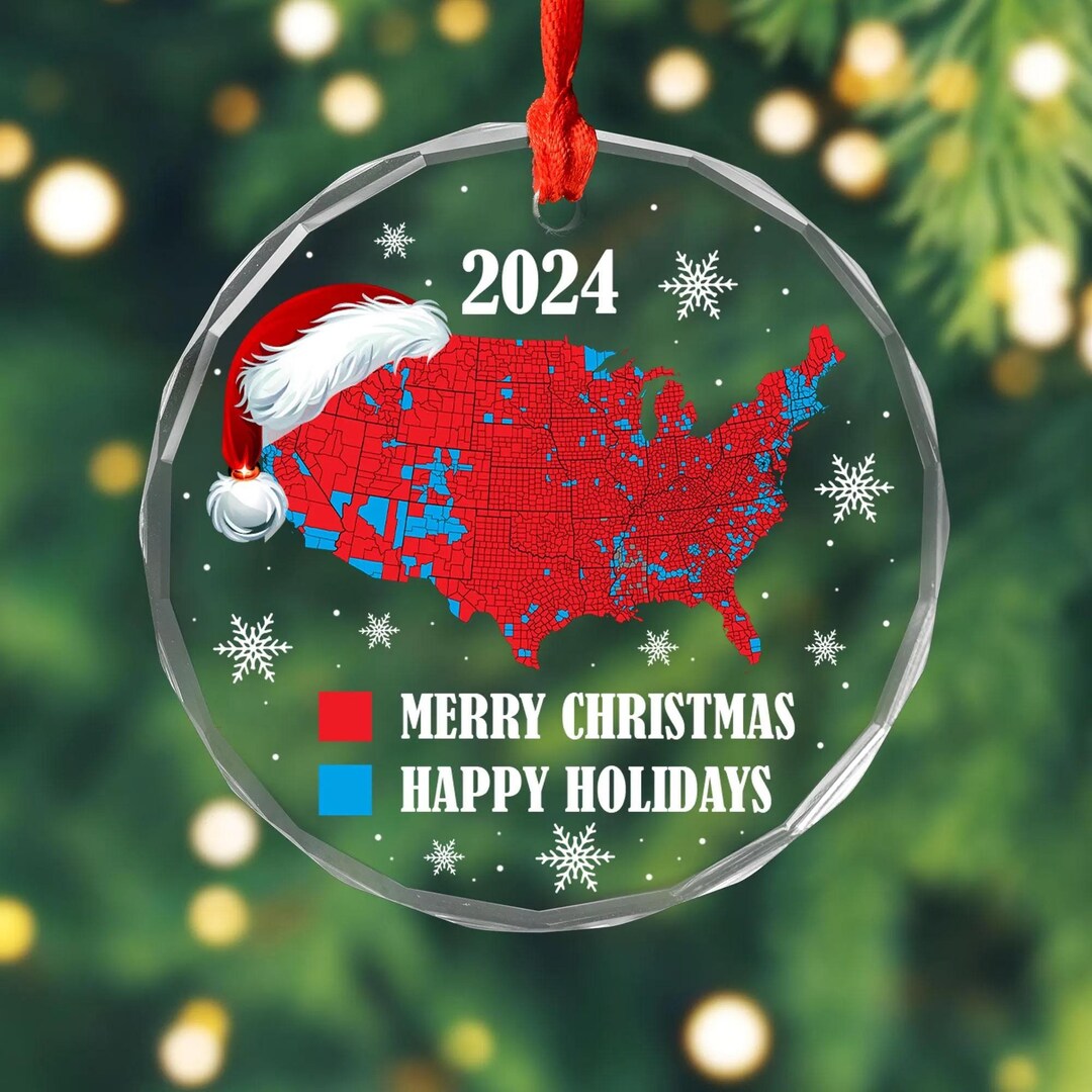MAGA Trump Glass Ornament, Electoral Map Merry Christmas Ornament ...