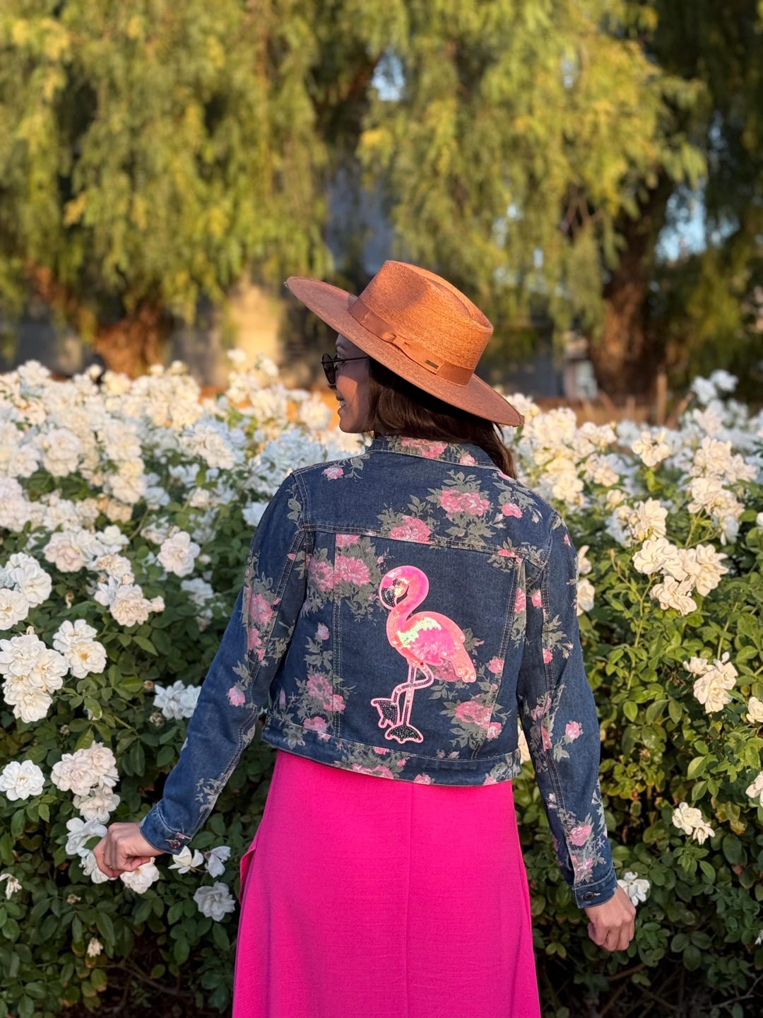 Pink Flamingo Floral Blue Denim Jacket for Any Occasion - Etsy