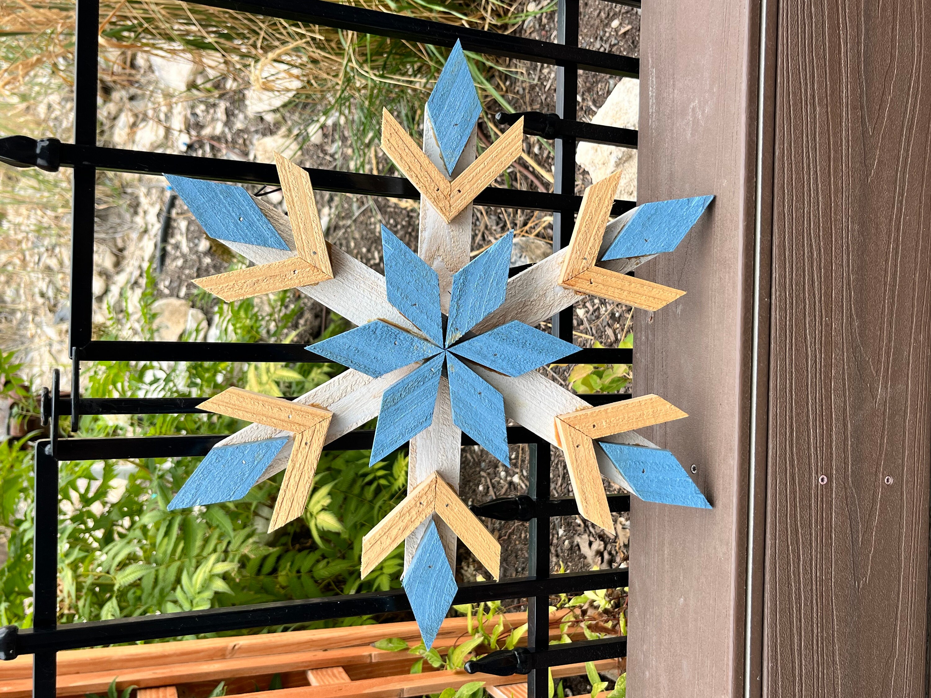 Christmas Wooden Snowflake Blue, White and Natural Wood - Etsy