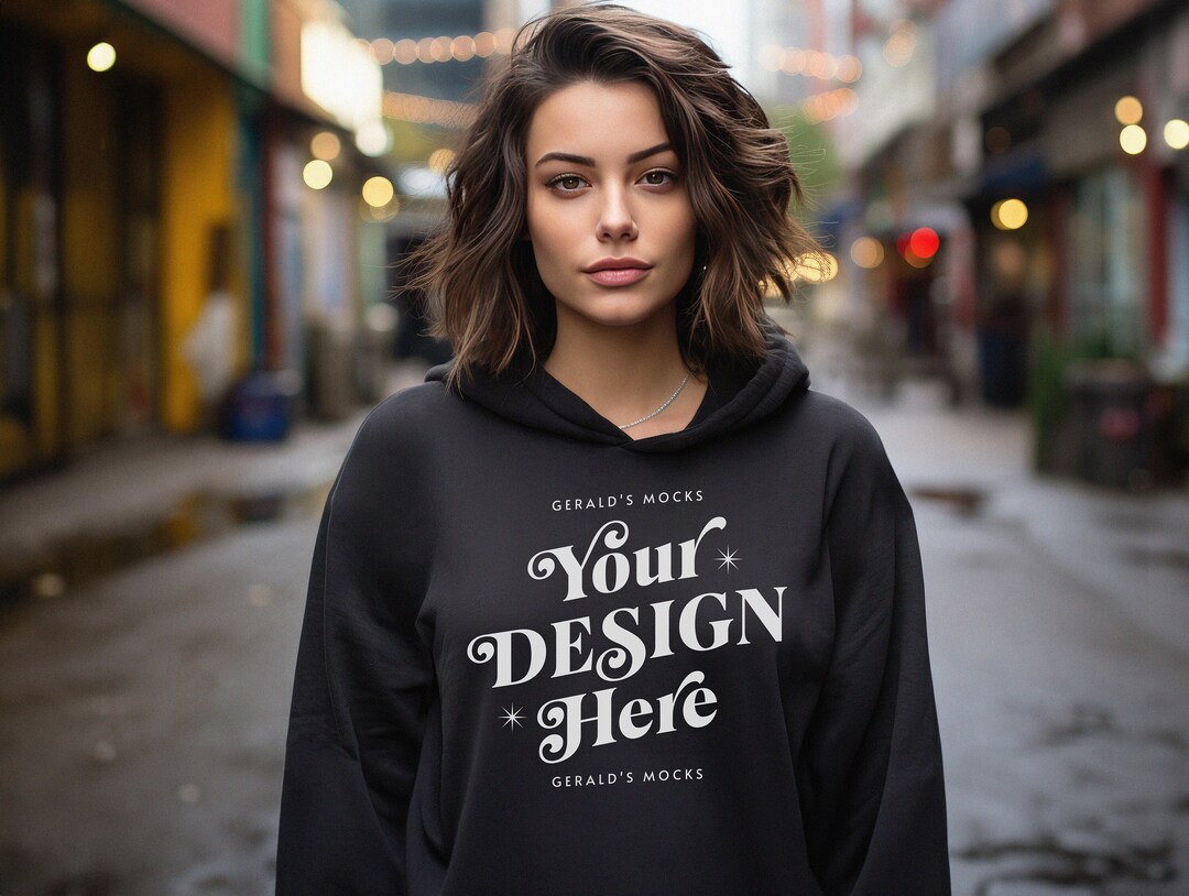 Gildan 18500 Black Unisex Hoodie Mockup, Womens Fashion Black Hoodie ...