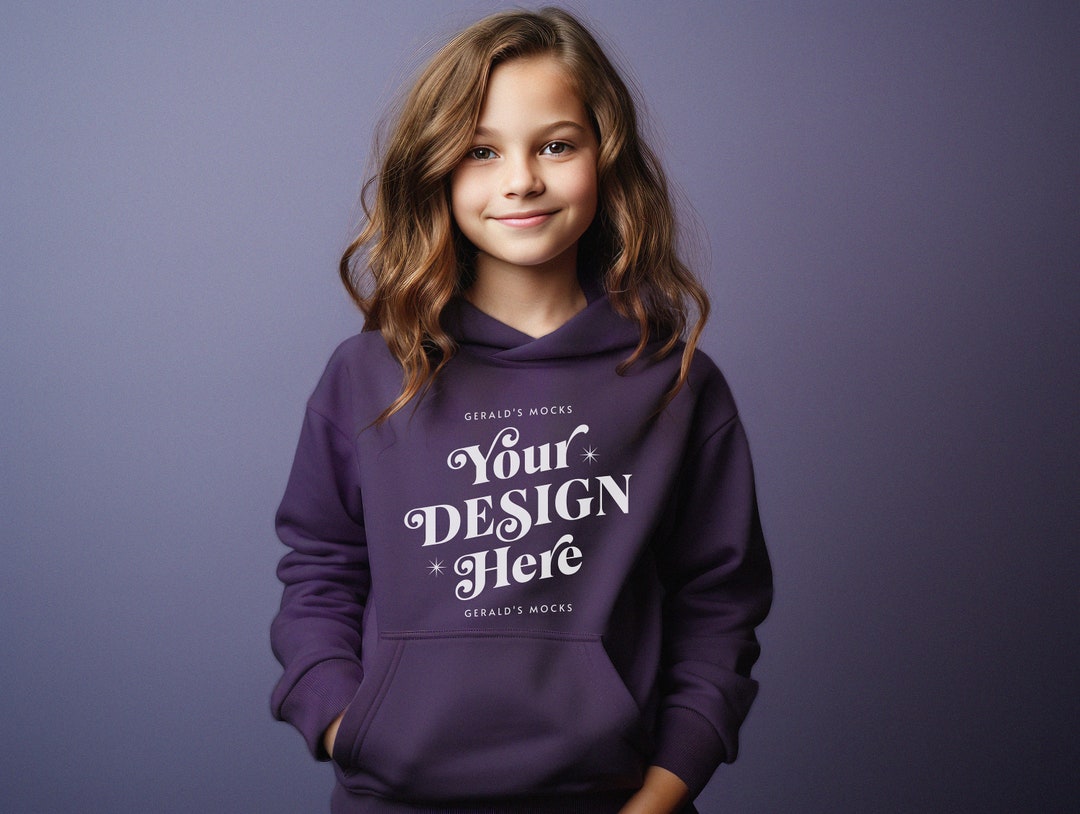 Gildan 18500B Purple Youth Hooded Sweatshirt Mockup, Girls Purple ...