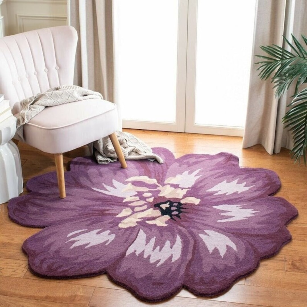 Large Round Purple Rugs Irregular Shape Hand-tufted 100% Wool Area Rug ...