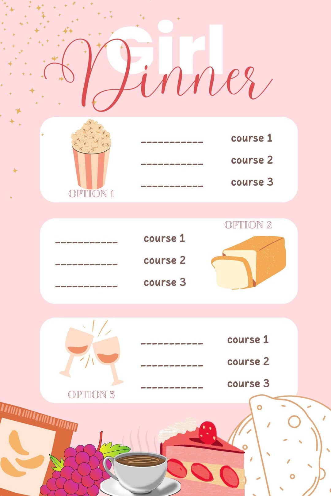 Girl Dinner Menu Template - Etsy