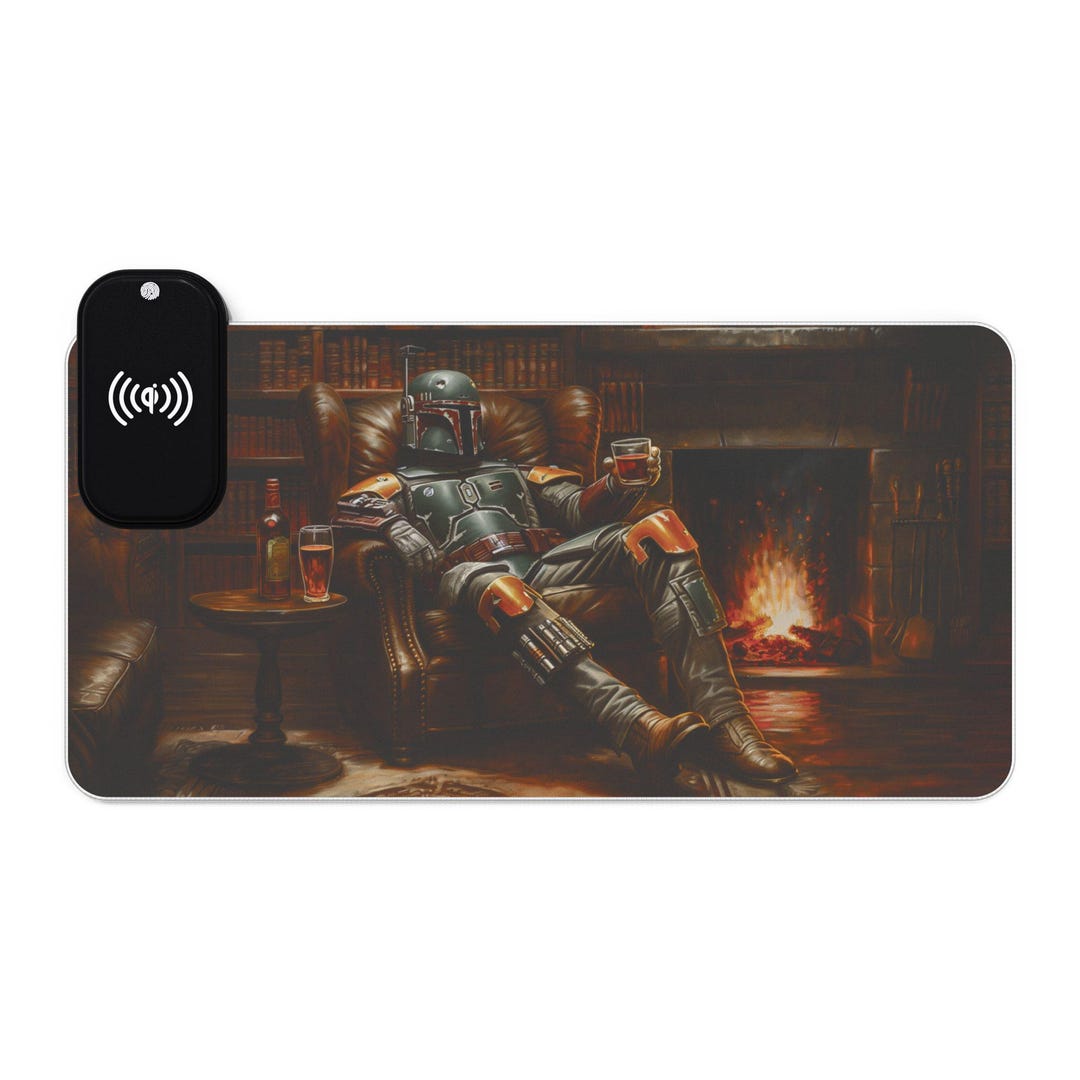 Boba Fett Lounging LED Gaming Mouse Pad, Wireless Charging - Etsy