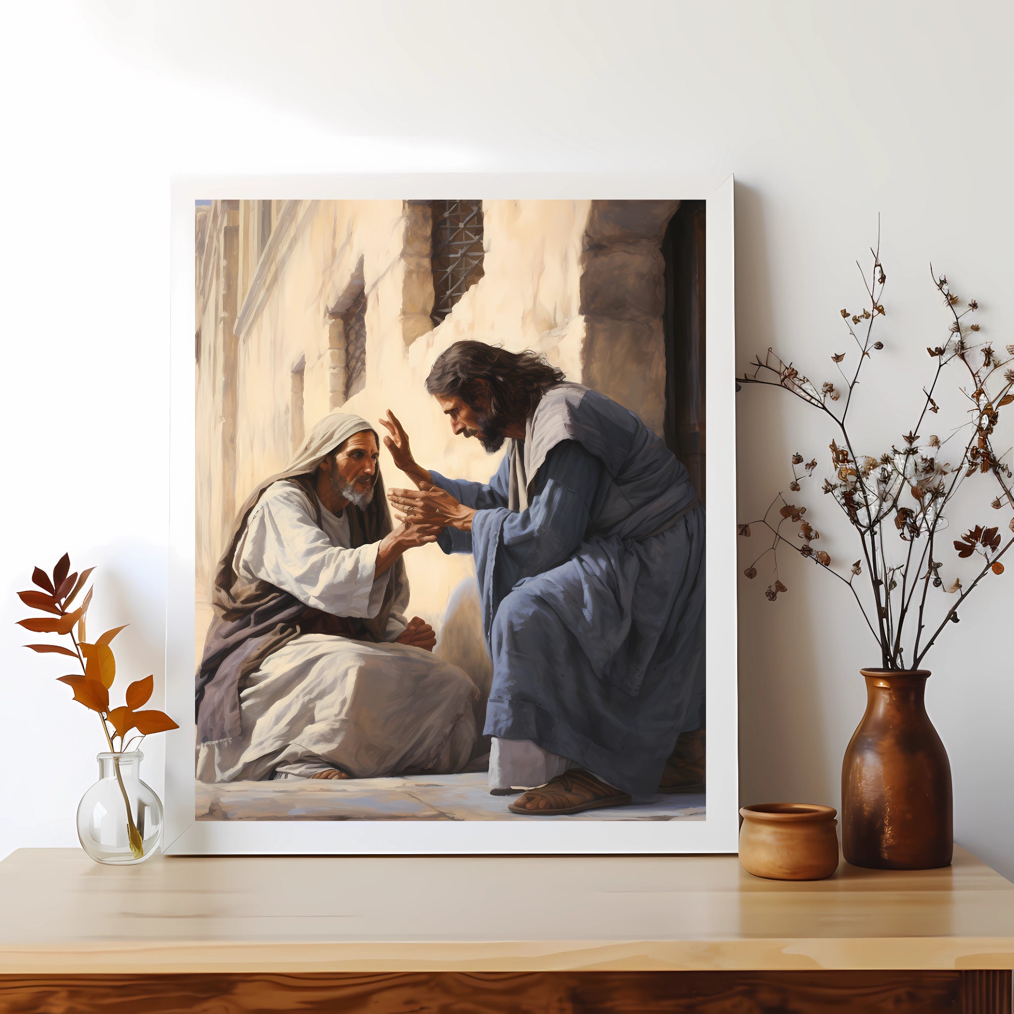Jesus Heals a Blind Man, Jesus Art, Bible Art, Miracle, Christian Art ...