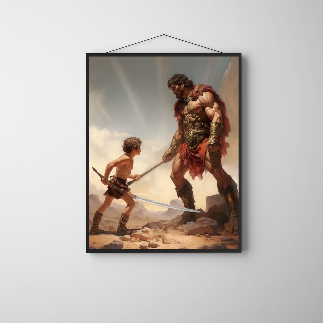 David and Goliath, Bible Art, Jesus Art, Embrace Jesus, Christian Art, Wall Art, Printable ...