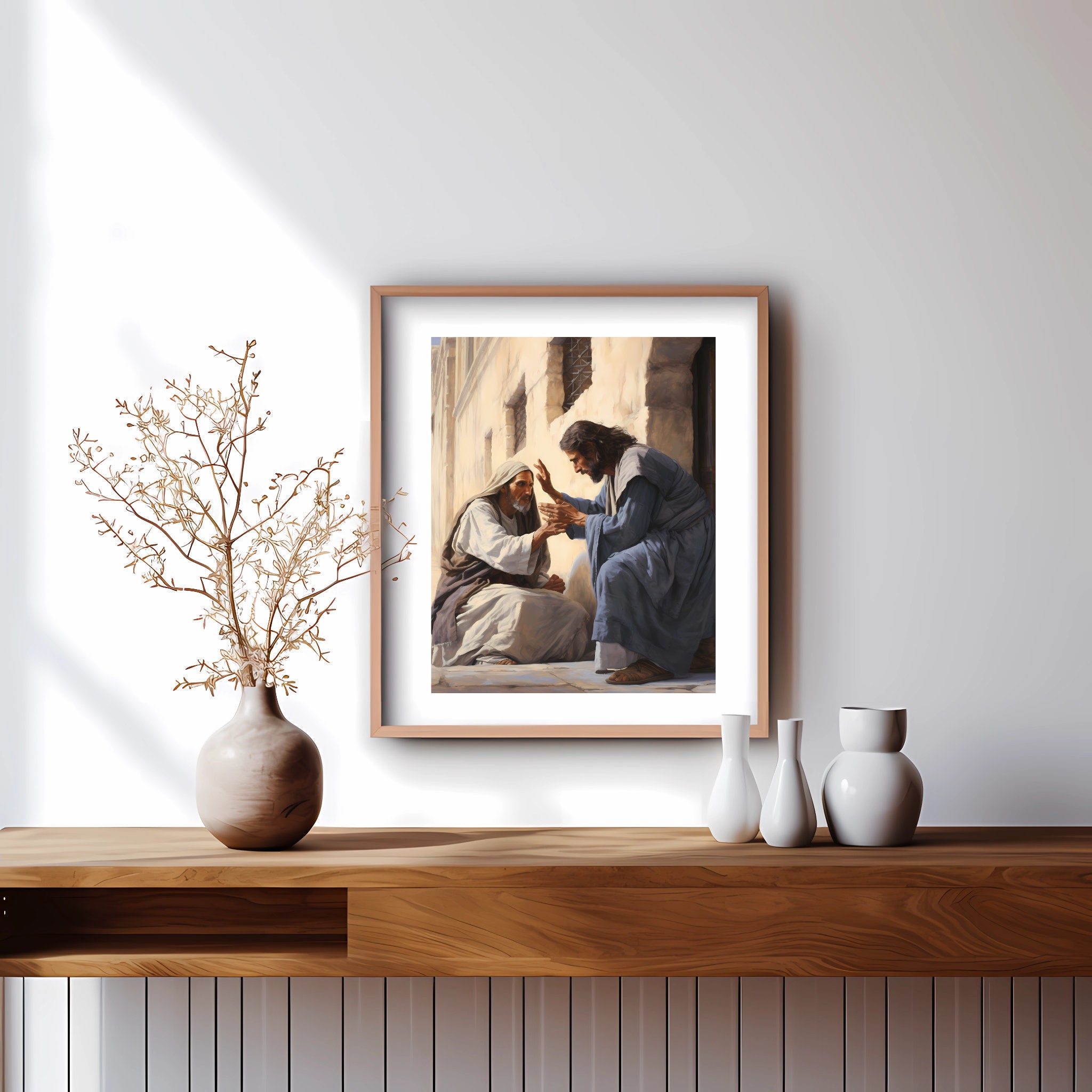 Jesus Heals a Blind Man, Jesus Art, Bible Art, Miracle, Christian Art ...