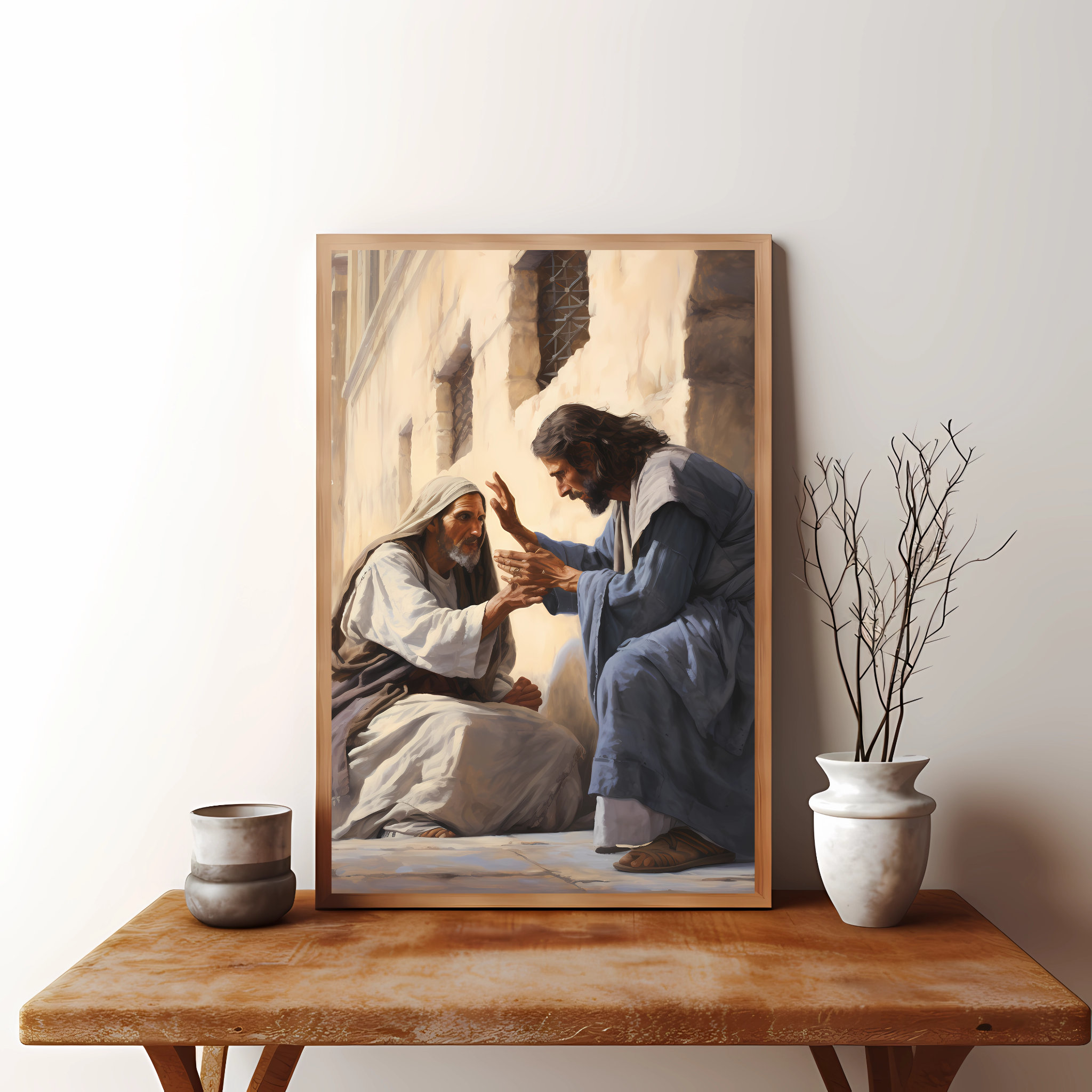 Jesus Heals a Blind Man, Jesus Art, Bible Art, Miracle, Christian Art ...