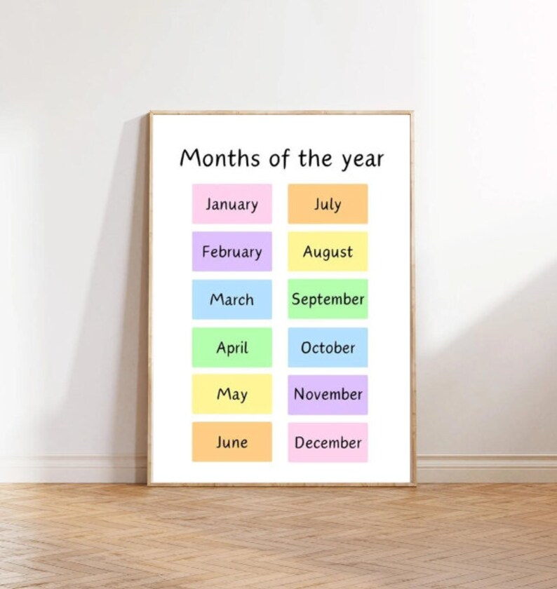 Printable Months of the Year Poster for Kids Digital Download ...