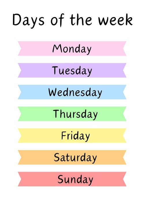 Printable Days of the Week Poster for Kids Digital Download Educational ...