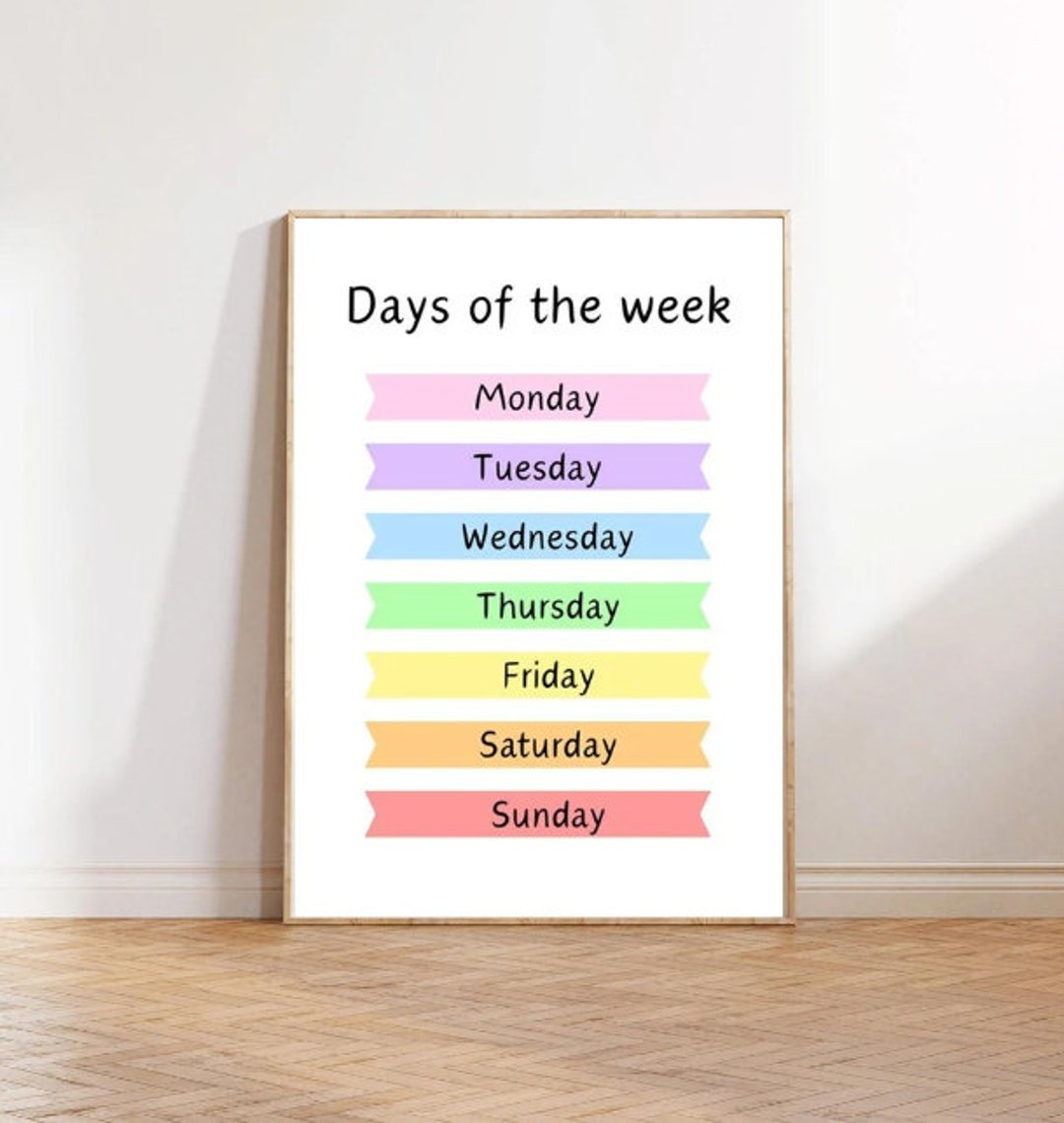 Printable Days of the Week Poster for Kids Digital Download Educational ...