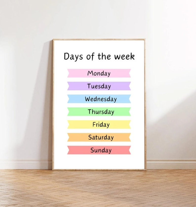 Printable Days of the Week Poster for Kids Digital Download Educational ...