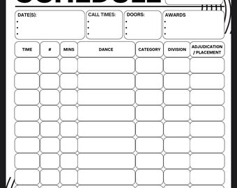 Dance Competition Printable Schedule Template, Editable Dance ...