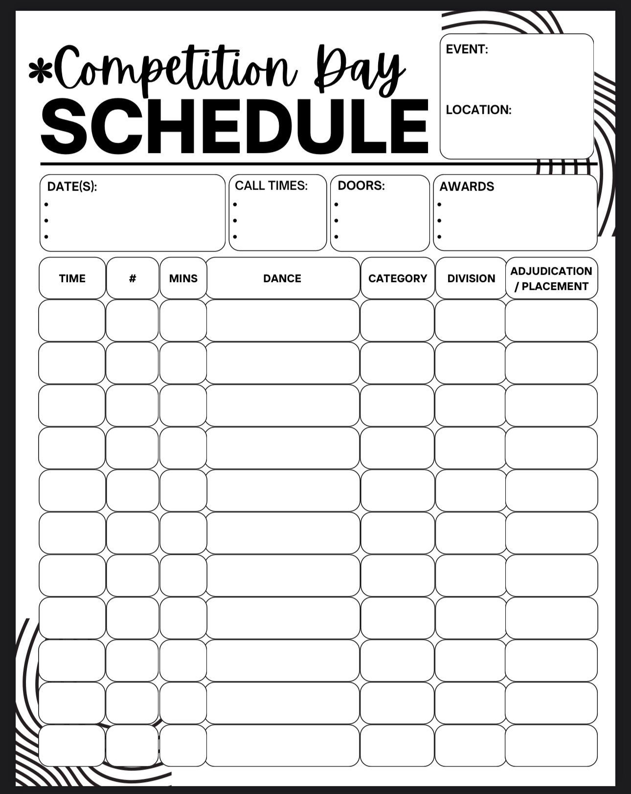 Dance Competition Day Schedule - Etsy