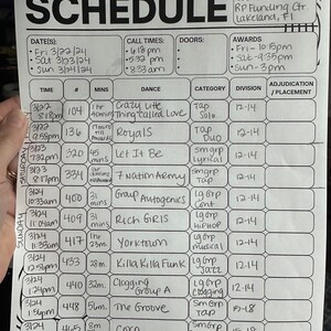 Dance Competition Day Schedule - Etsy