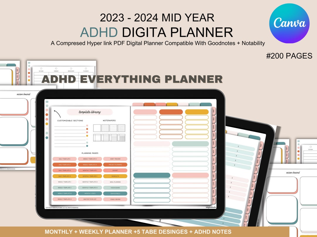 ADHD Digital Planner Premium made by an Adhder for Ipad, Goodnotes ...