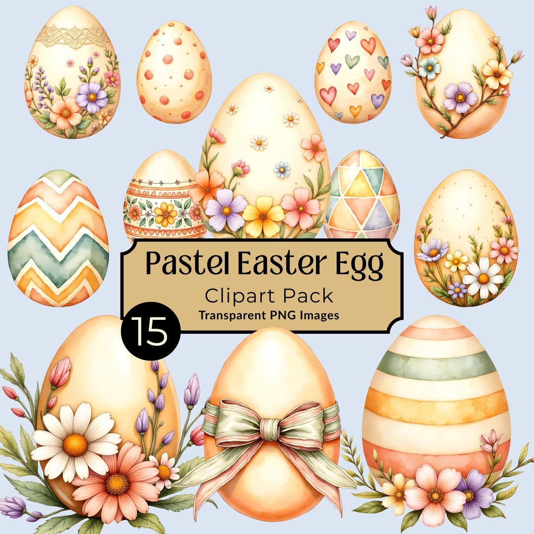 Watercolor Pastel Easter Egg Clipart PNG Bundle, Spring Easter Egg ...