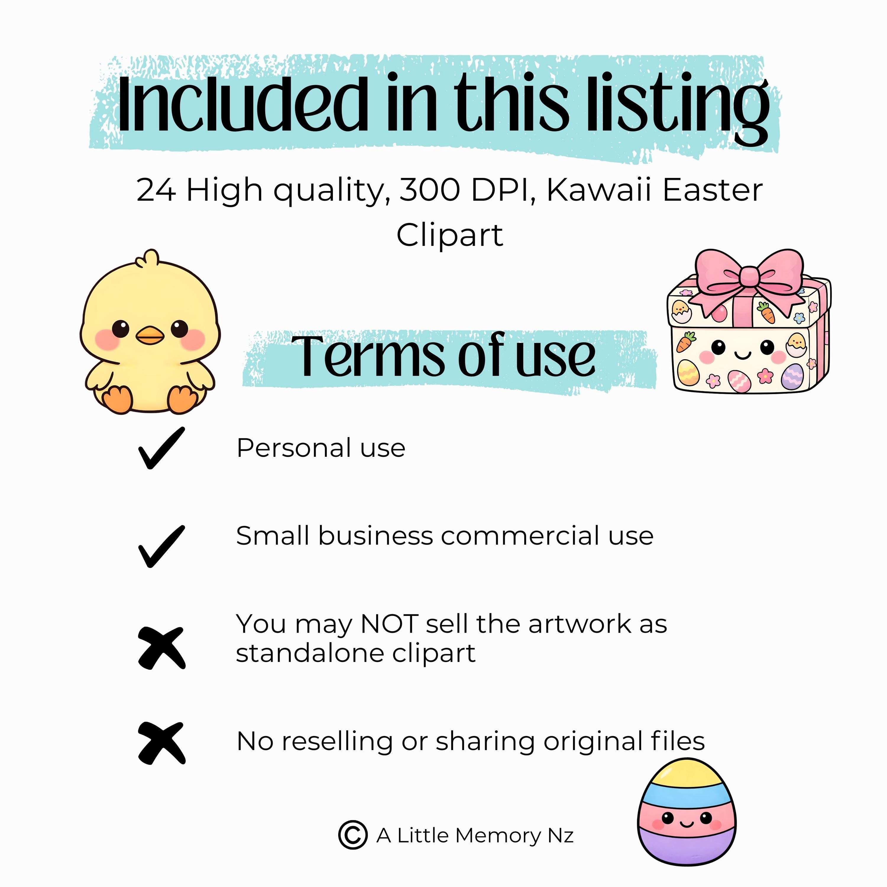 Kawaii Easter Clipart Bundle PNG, Cute Bunny Chick Easter Egg Clipart ...