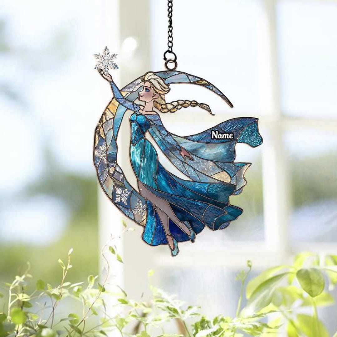 Elsa Frozen Stained Glass Suncatcher, Snow Queen Window Hanging ...