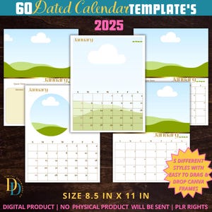 2025 Calendar Templates, PLR Editable Calendar Canva, Customizable Gift ...