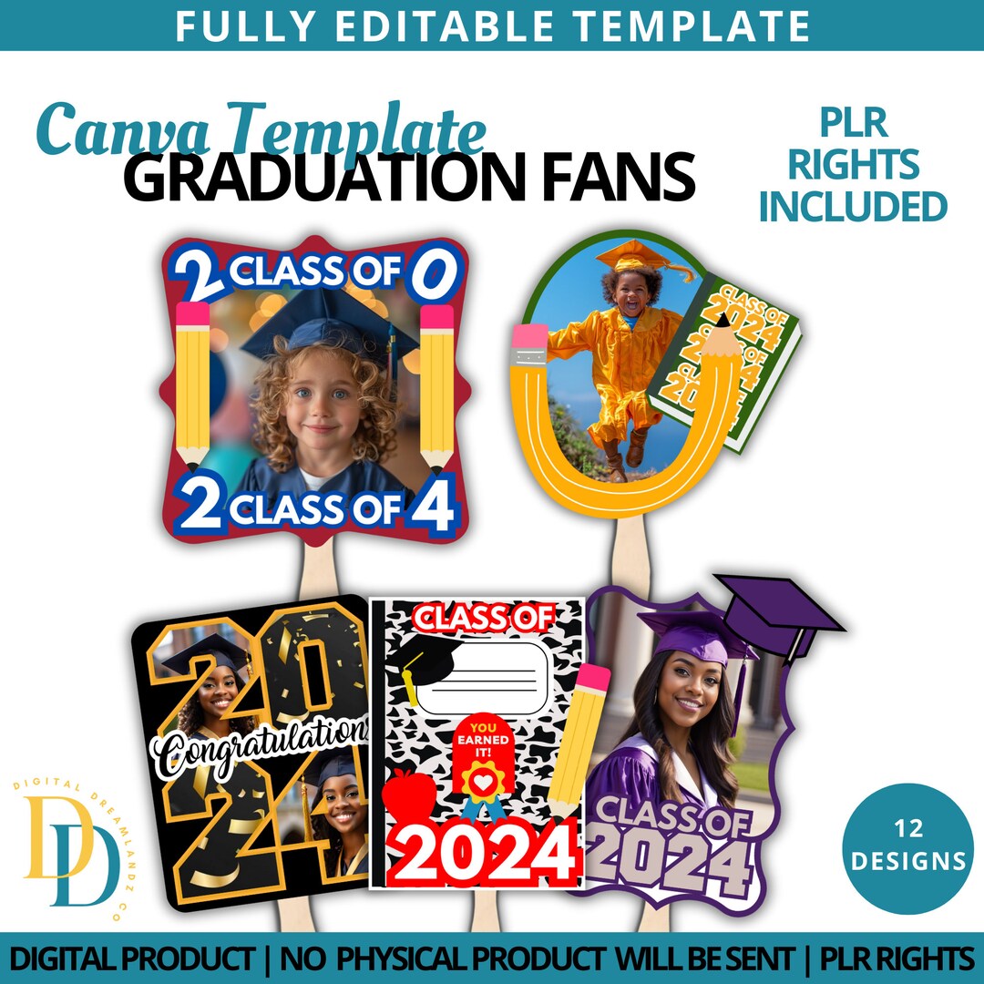2024 Graduation Fan Template Fully Editable Canva Template Custom Grad ...