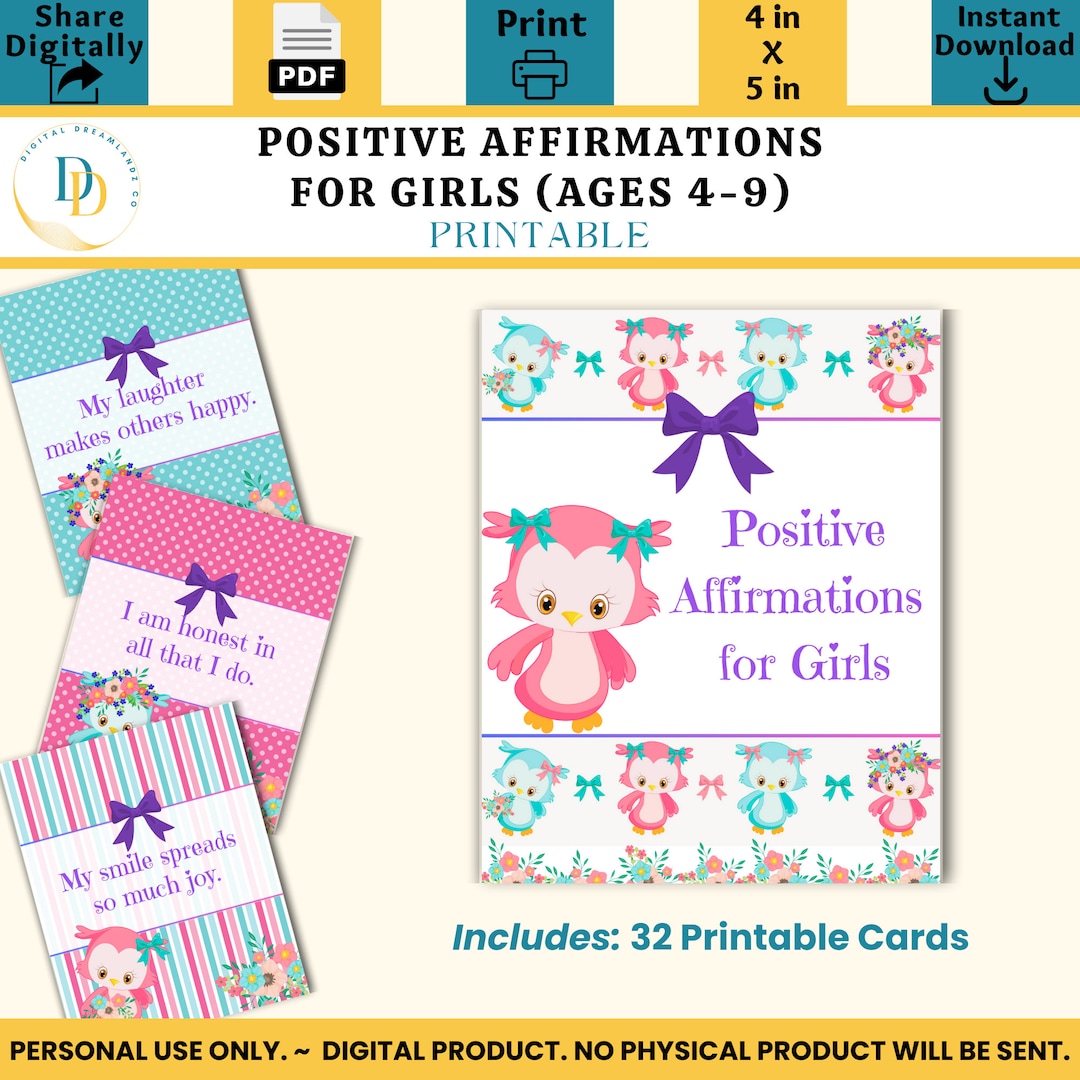 Printable Positive Affirmation Cards for Young Girls ages - Etsy Australia