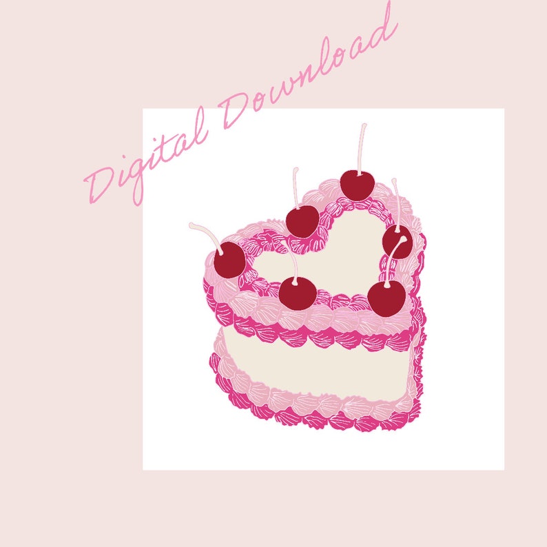 Vintage Style Heart Cake Art Print, Digital Download, 8x8 - Etsy
