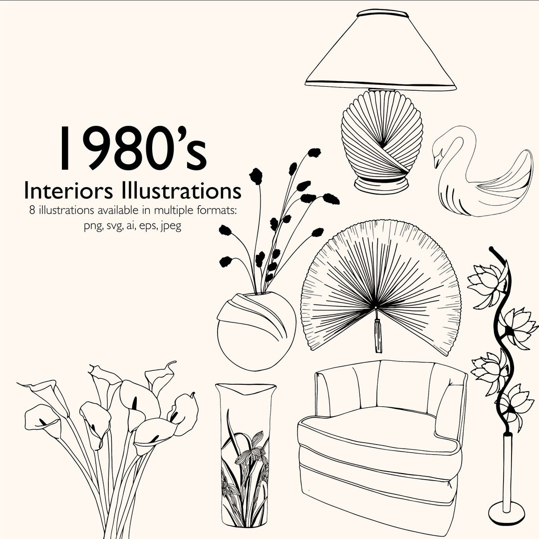 80's Home Decor Illustrations, SVG Bundle - Etsy