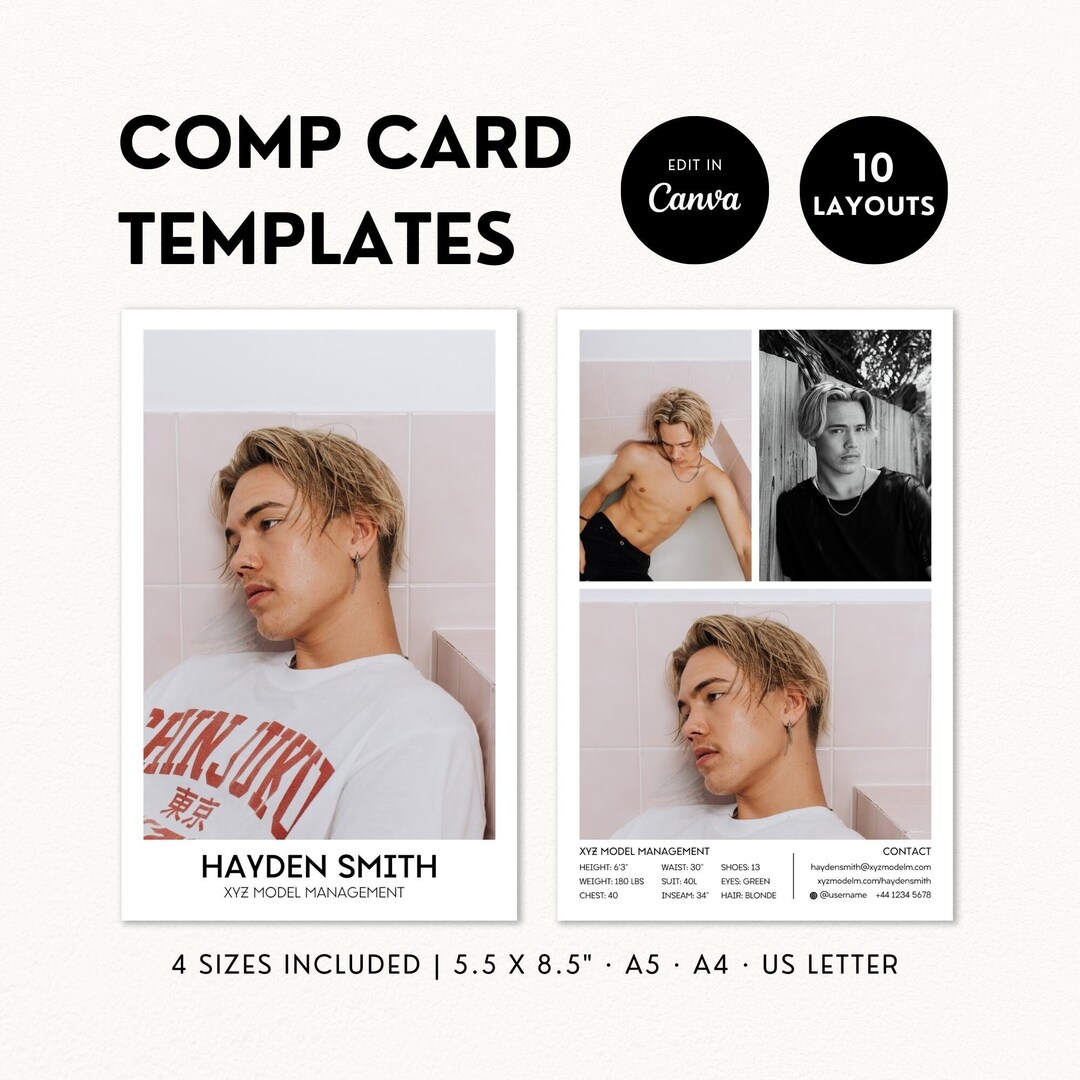 Model Comp Card Template, Modeling Zed Card, Editable Men's Comp Card ...