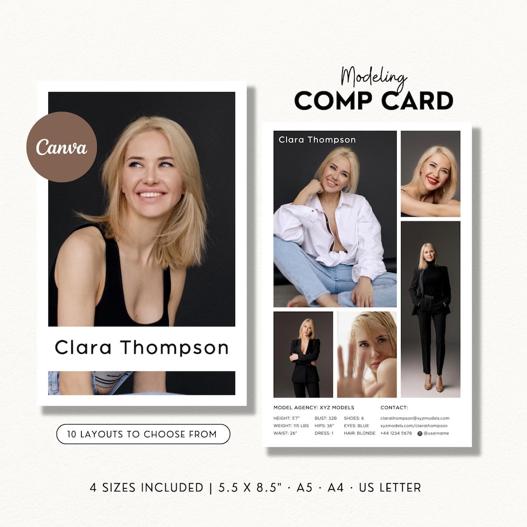 Modeling Comp Card Template, Editable Model Comp Card, Zed Card ...
