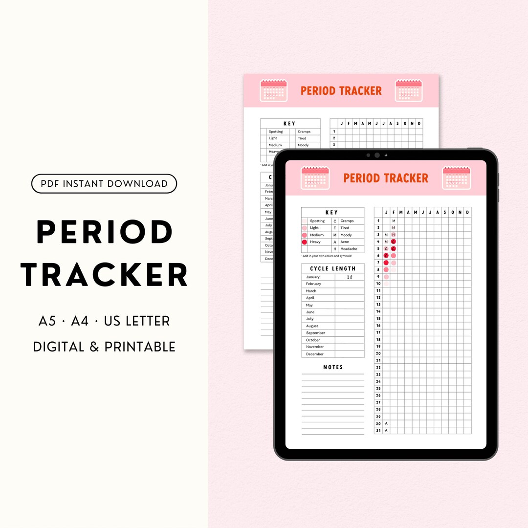 Printable Period Tracker, Digital Period Chart, Period Journal ...