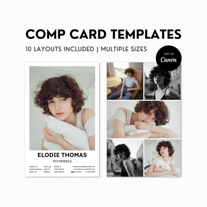 Modeling Comp Card Template, Zed Card, Editable Model Comp Card ...