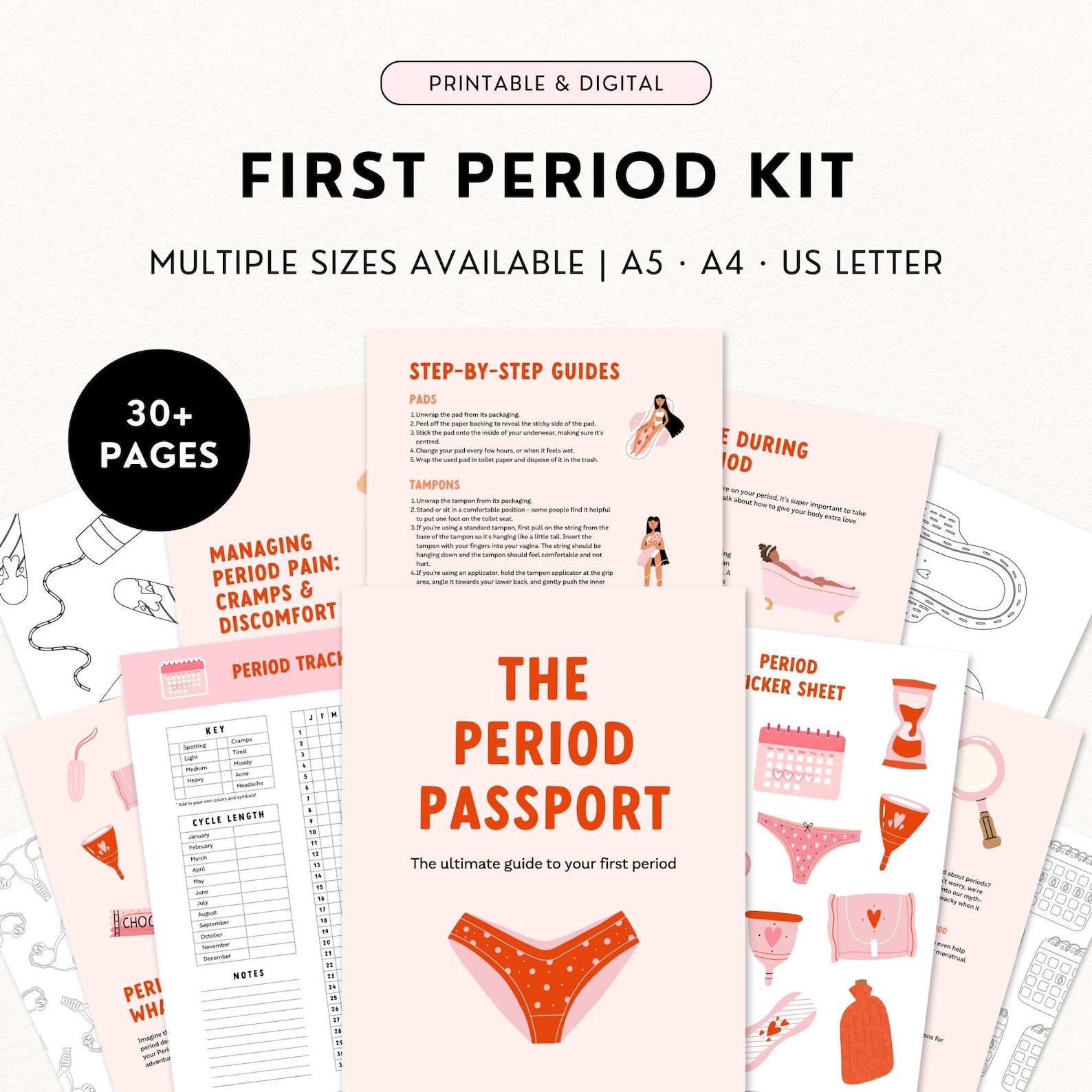 First Period Kit, Menstruation Starter Pack, Printable Period Tracker ...