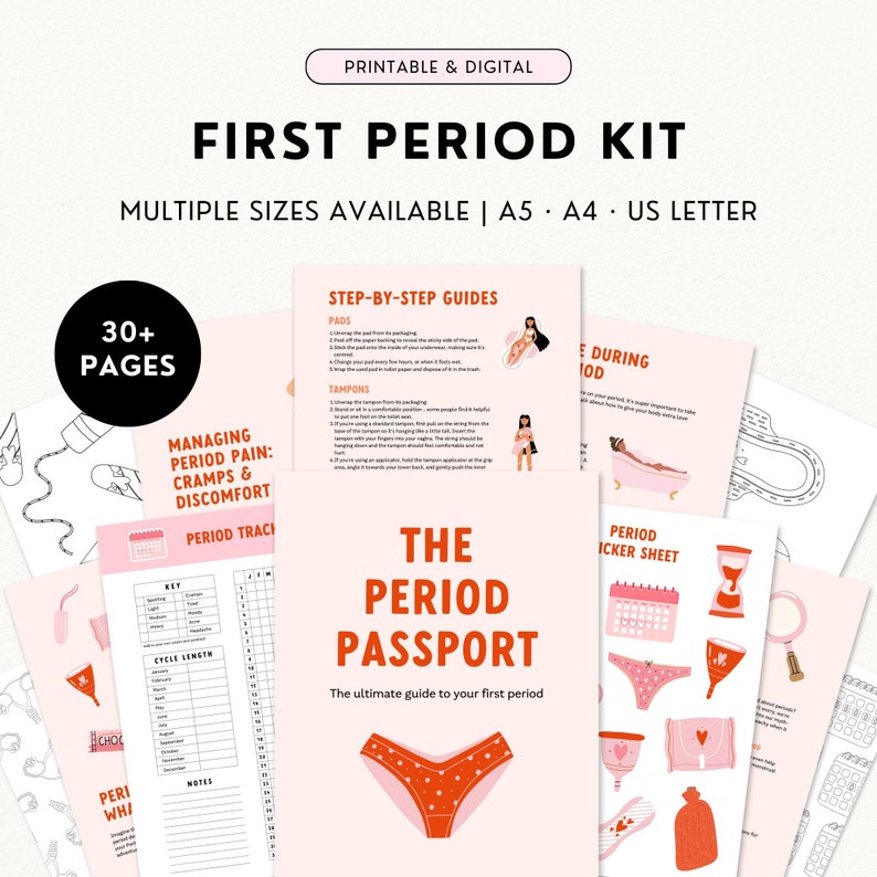 First Period Kit, Menstruation Starter Pack, Printable Period Tracker ...