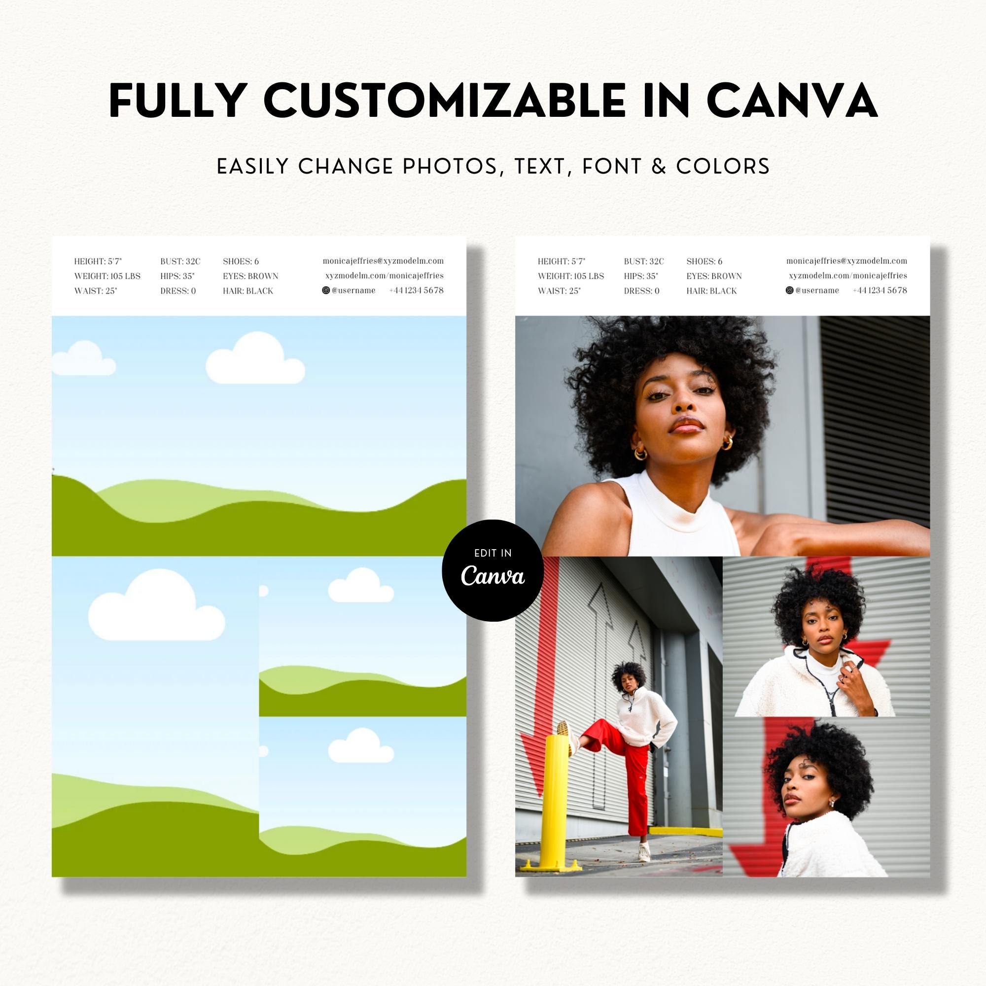 Modeling Comp Card Template, Zed Card, Editable Model Comp Card ...