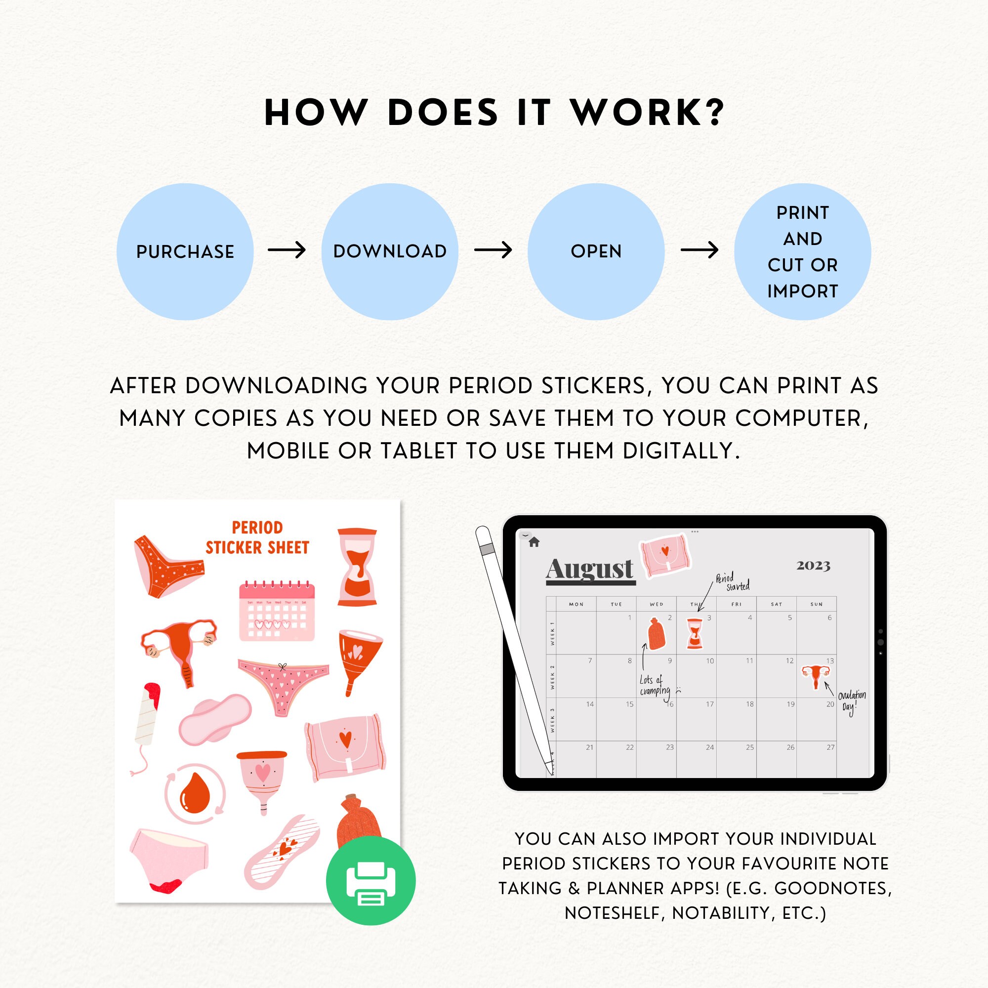 Period Stickers, Printable Period Sticker Sheet, Digital Planner ...