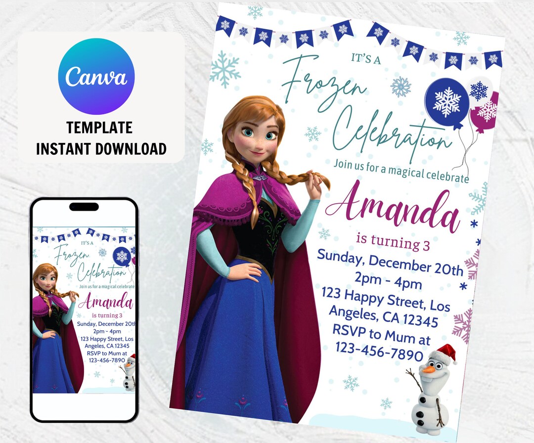 Editable Frozen Anna Birthday Invitation Template Princess - Etsy