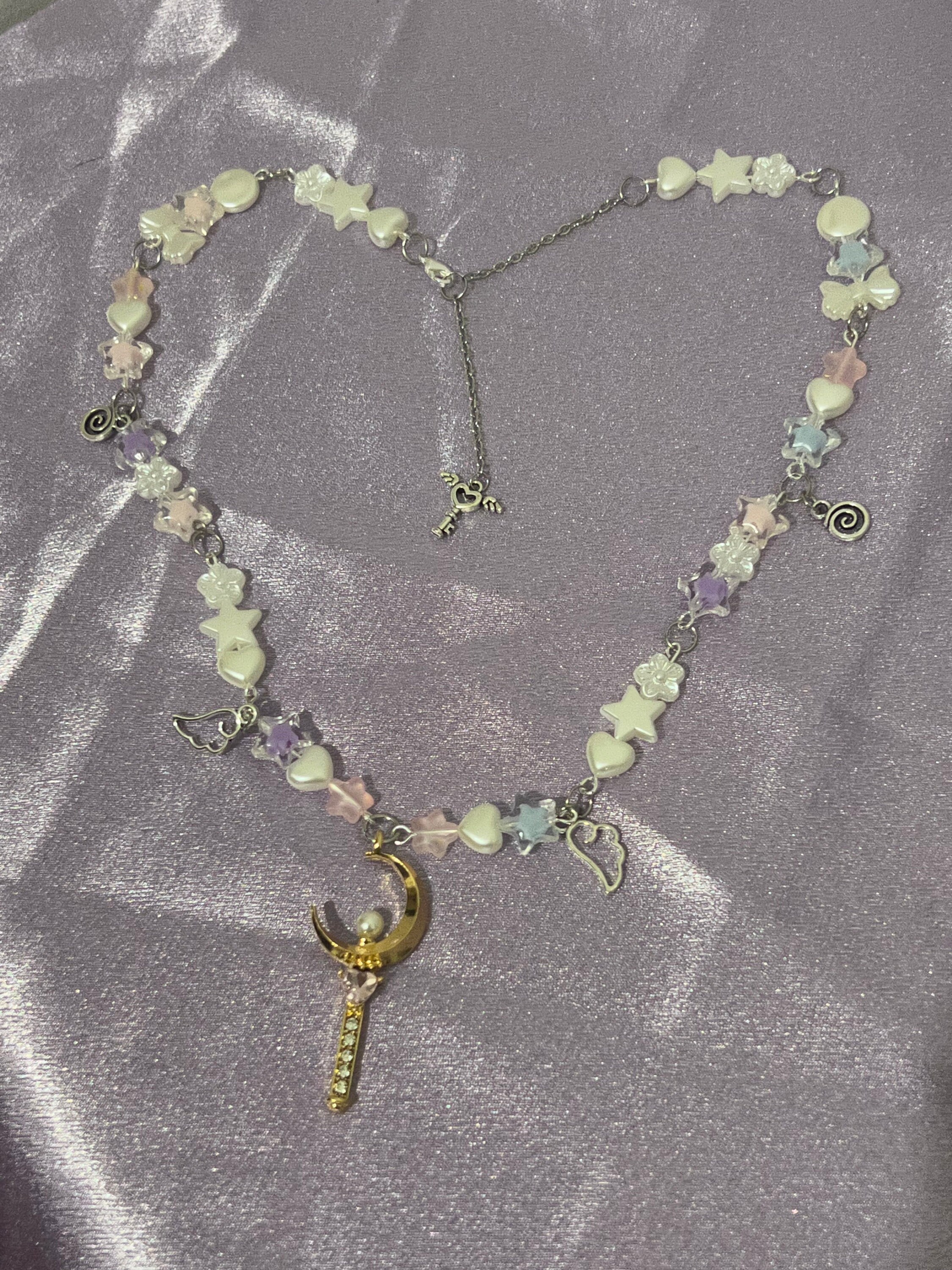 Serena Necklace Magical Girl Line Pastel Beads Magic Wand Charm ...