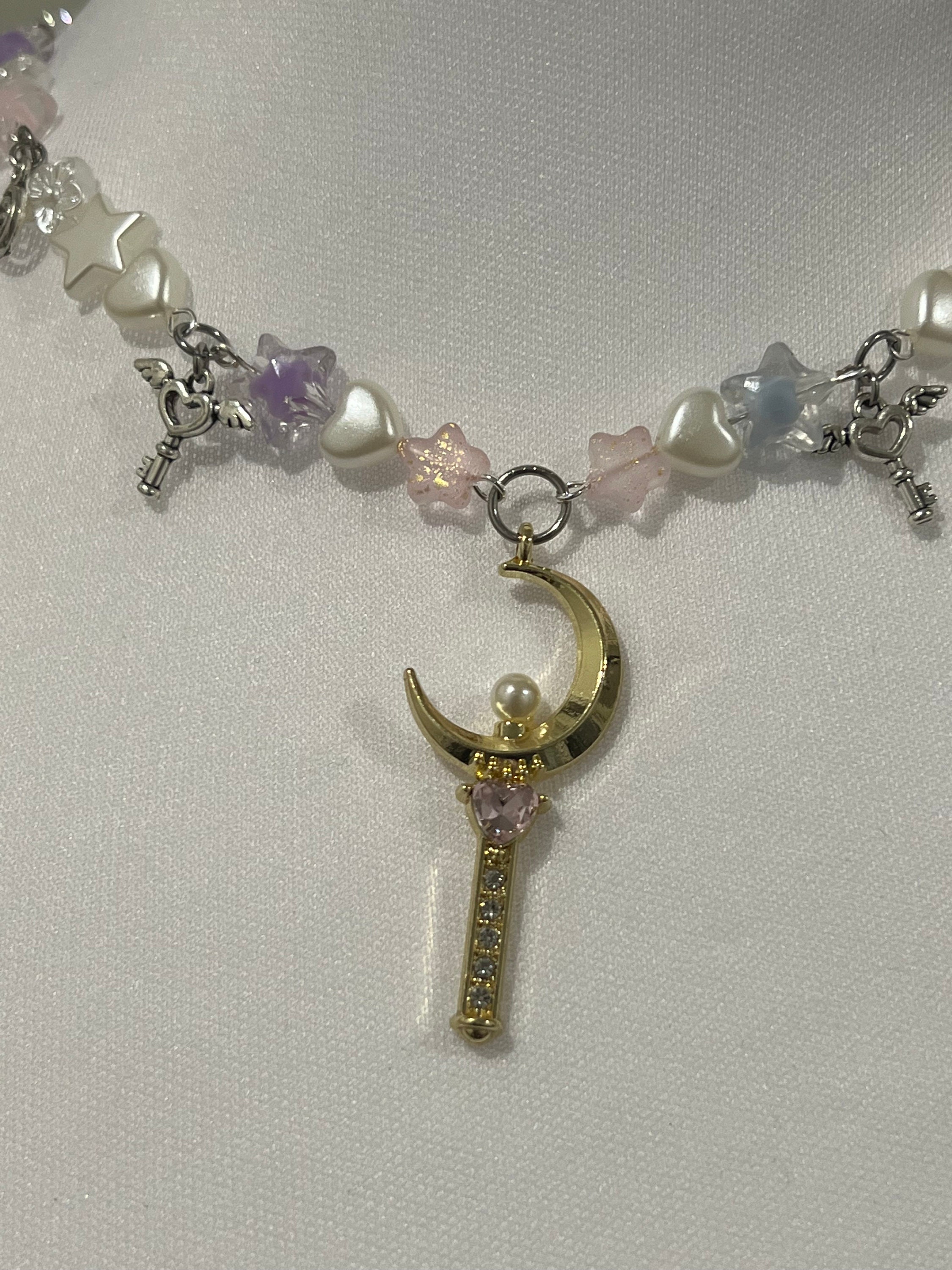 Serena Necklace Magical Girl Line Pastel Beads Magic Wand Charm ...
