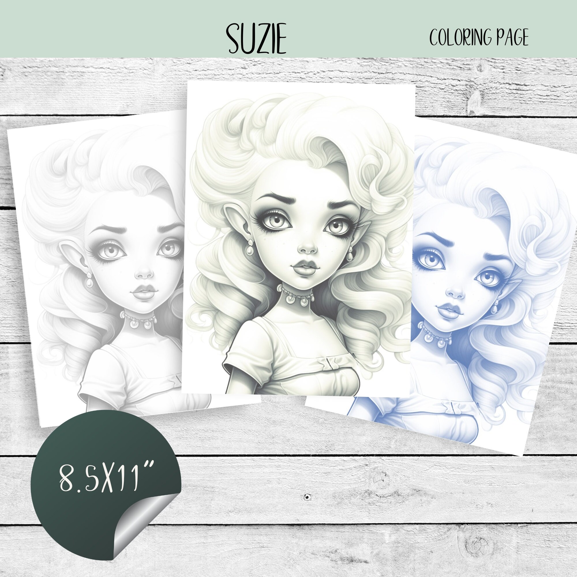 Suzie Grayscale Adult Coloring Page Instant Download PDF JPG - Etsy