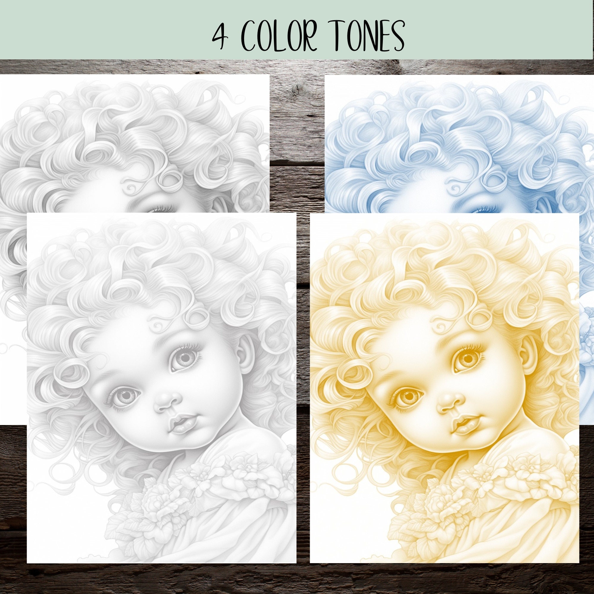 Miss Moppet Grayscale Adult Coloring Page, Instant Download PDF JPG ...