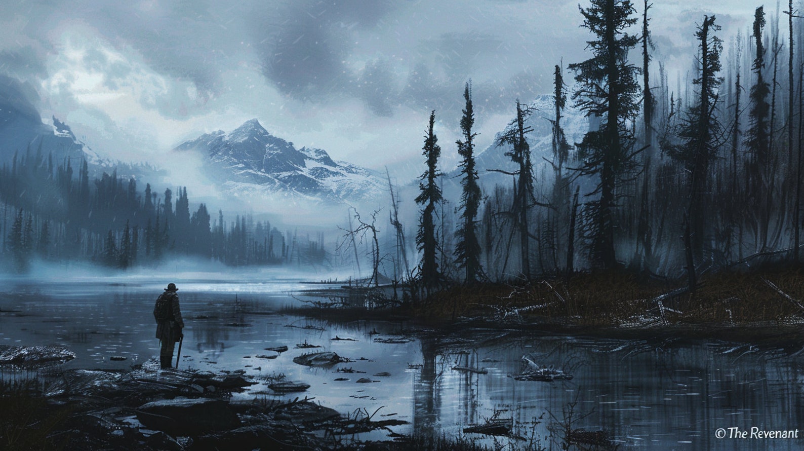 Vintage Moody Lake Landscape | Dark Scenery Oil Painting Printable ...